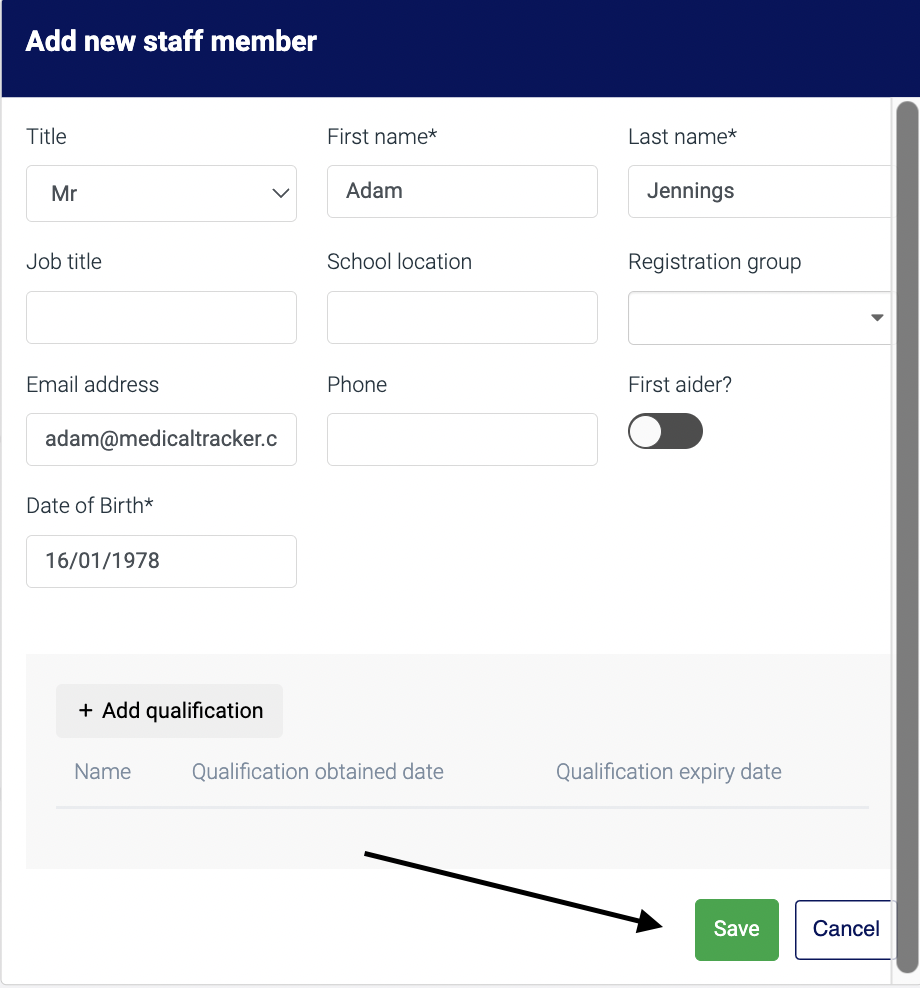 How to add a staff member manually